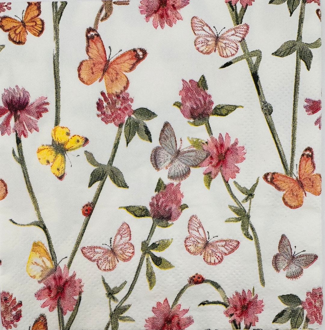4 Butterfly Napkins. Cocktail Paper Napkins for Decoupage. Card Making ...