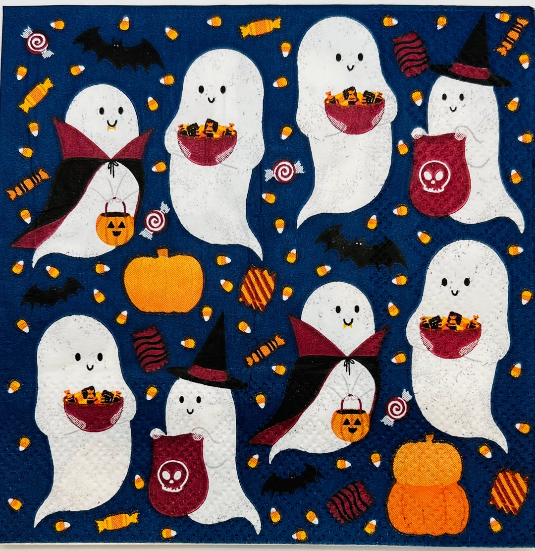 4 Ghost Paper Napkins. Halloween Cocktail Napkins for Decoupage. Card ...