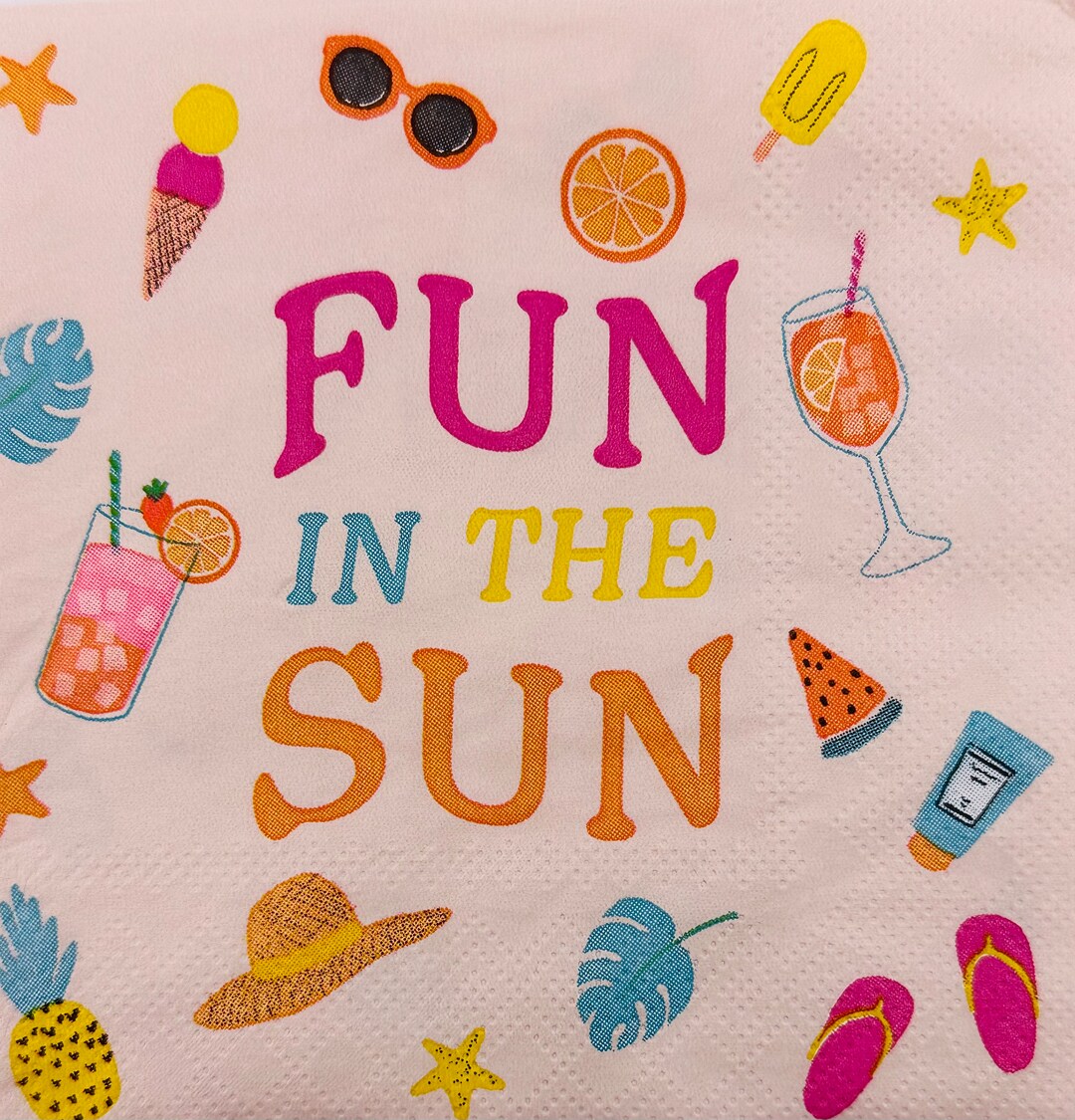 4 Fun in the Sun Paper Napkins. Cocktail Paper Napkins for Decoupage ...