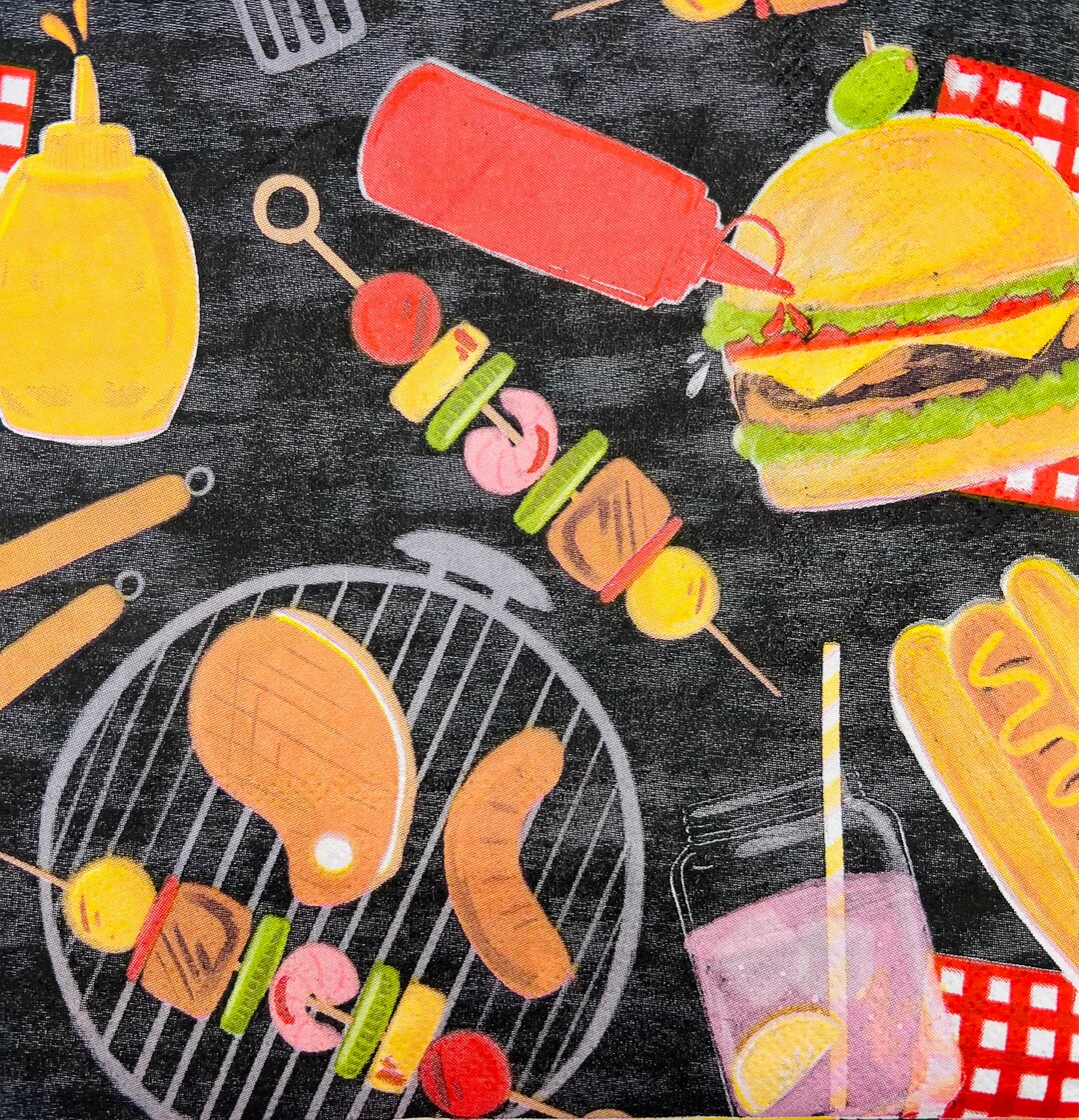 Set of 2 Bar-b-que Paper Napkins. Lunch Paper Napkins. Decoupage. Card ...
