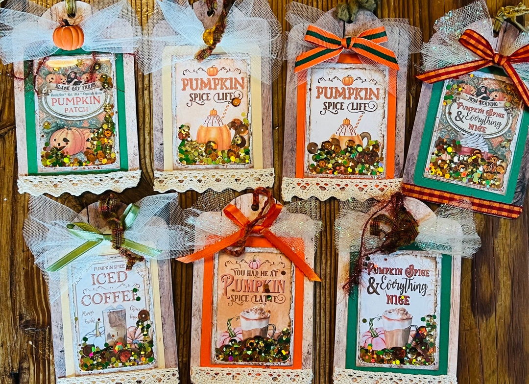 Handmade Fall Shaker Tags. Paper Ephemera. Gift Tags. Paper Craft. OOAK ...