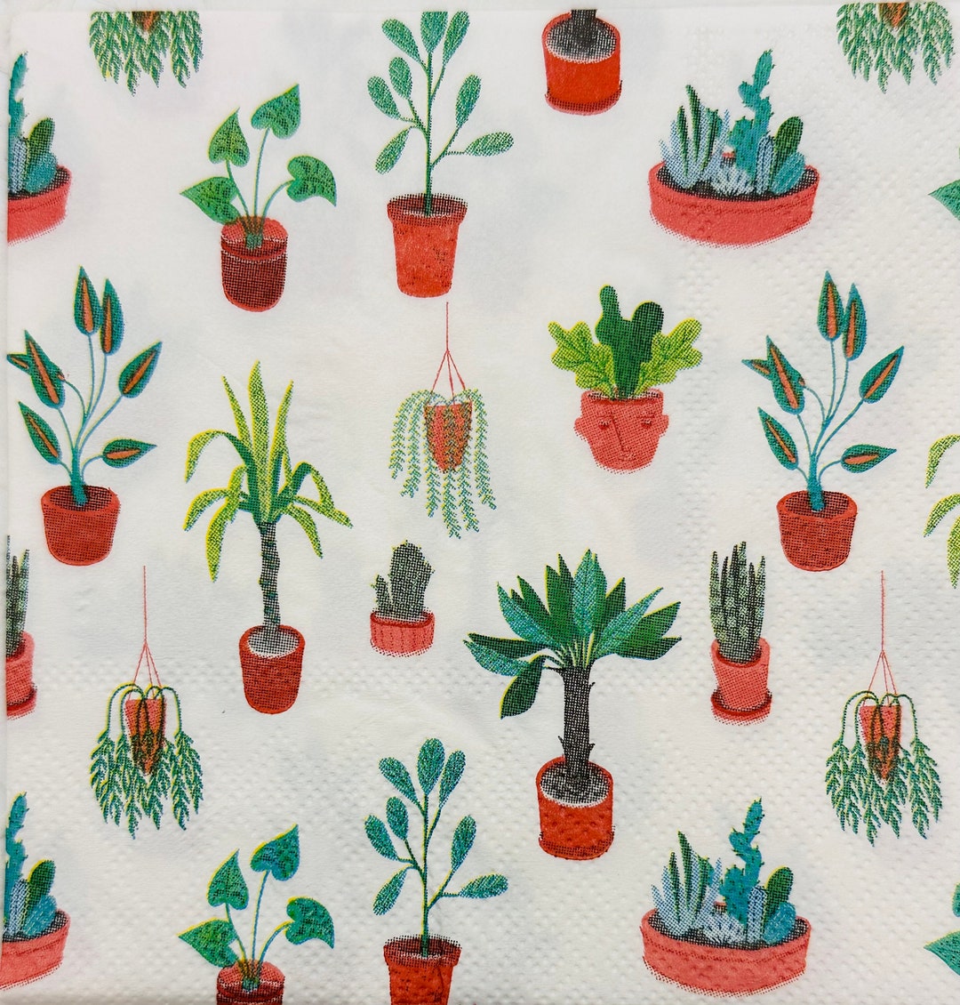 4 Plant/cactus Napkins. Cocktail Paper Napkins for Decoupage. Card ...