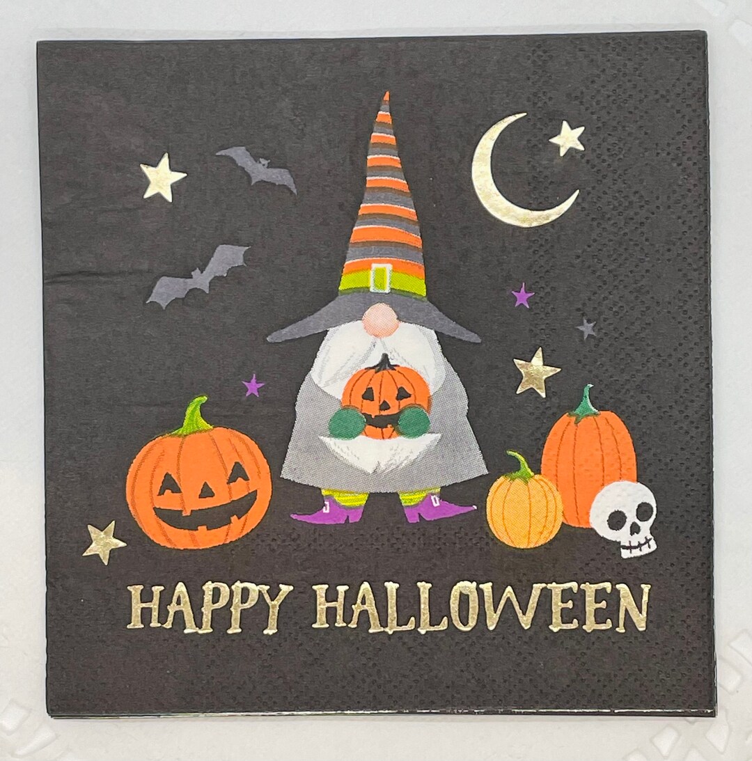 4 Witch Gnome Paper Napkins.halloween Cocktail Napkins for Decoupage ...