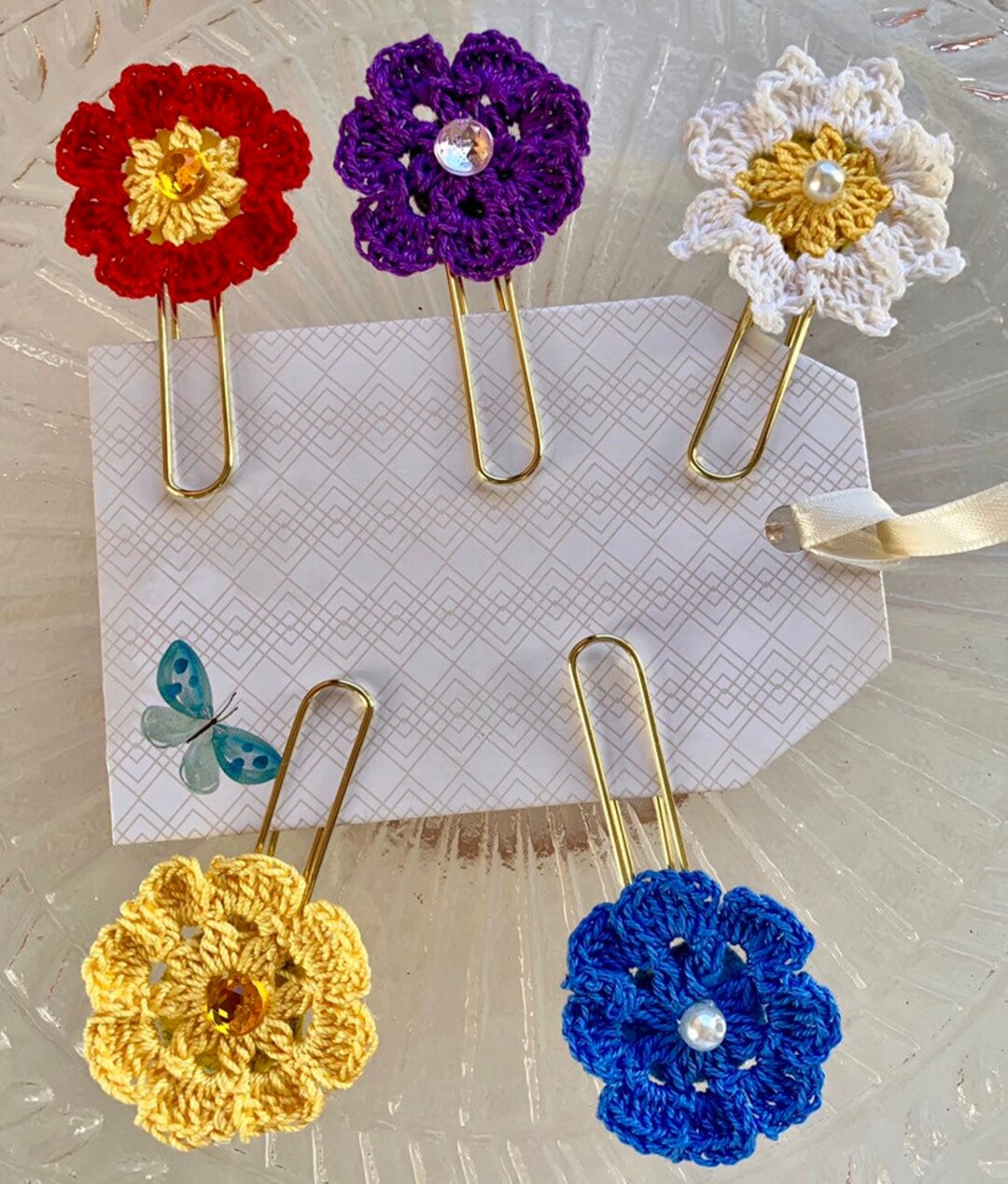Set of 5 Crocheted Flower Planner Clips. Junk Journal Clips. - Etsy