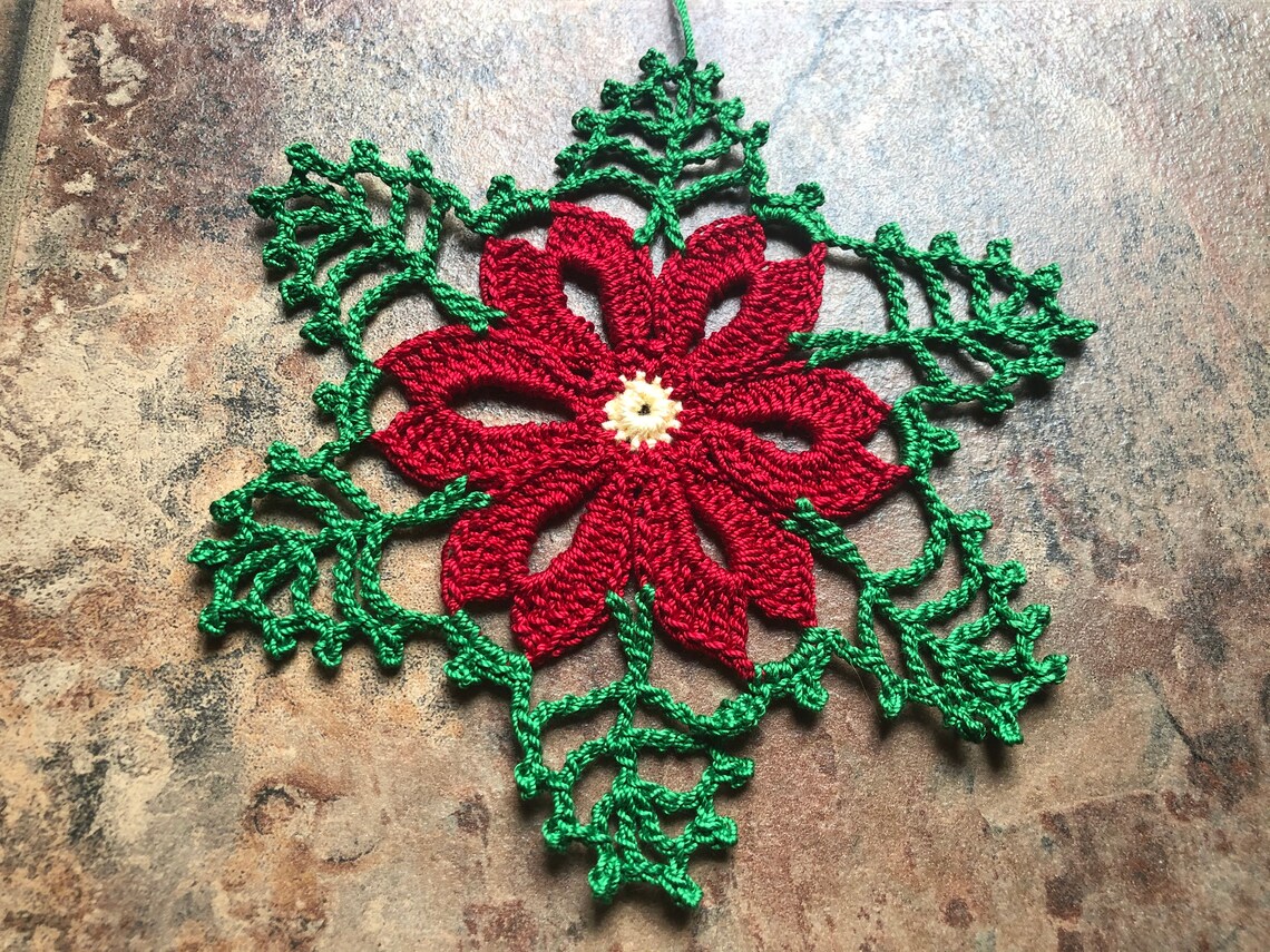 Poinsettia christmas ornament craft parts handmade crochet | Etsy
