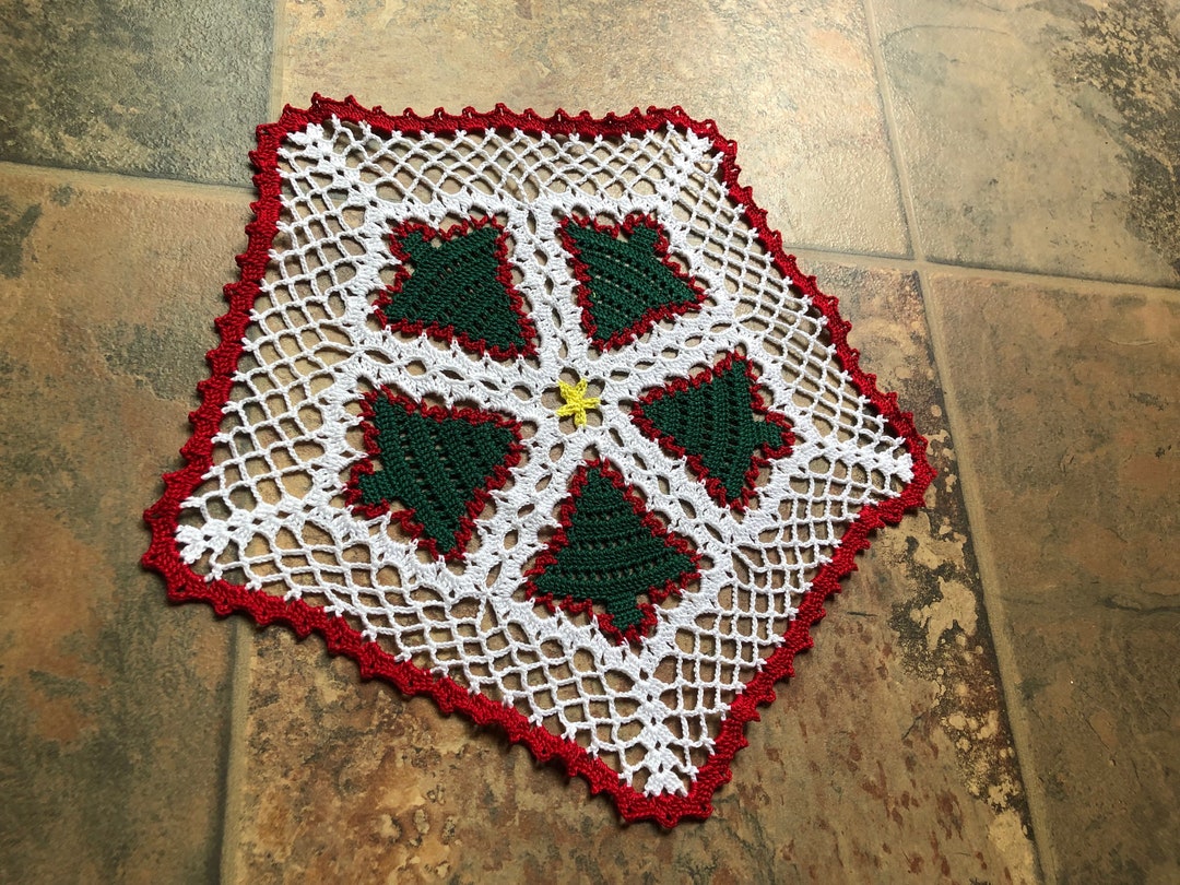 Christmas Tree Doily, Handmade Crochet Home Decor Doily, Pentagon Shape ...