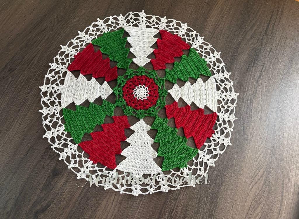 Colorful Christmas Tree Handmade Crochet Doily, Holiday Decor, Home ...