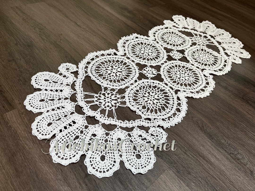 Gorgeous White Oval Table Runner, Table Cover, Handmade Crochet Lace ...