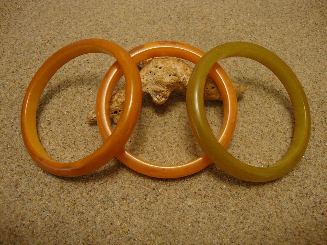 Beautiful Vintage Bakelite Bracelet Trio! Lovely Marbled Green & Orange ...