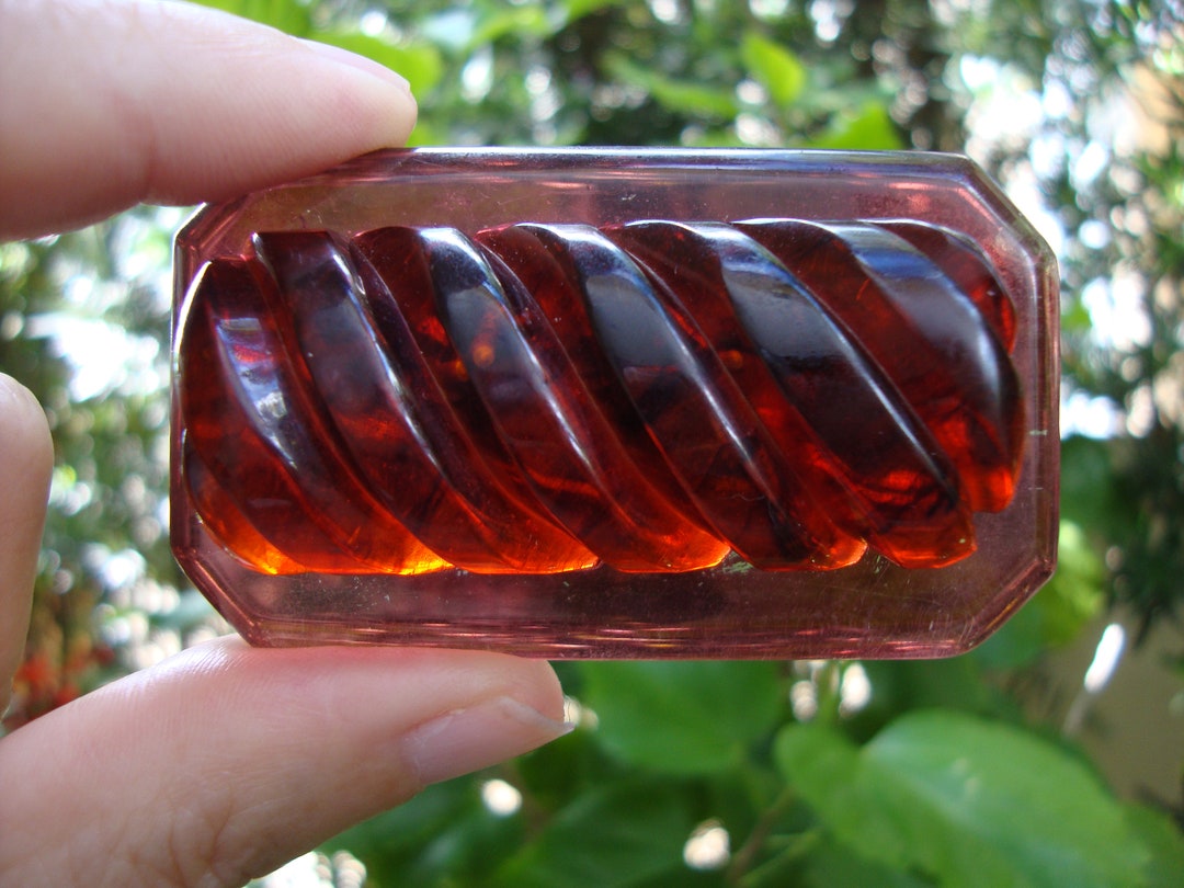 Vintage Bakelite Laminated Brooch Purple Stardust Base & Carved Cognac ...