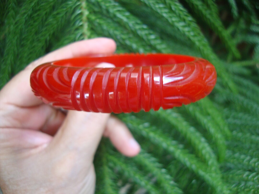 Vintage 1/2" Cherry Red Bakelite Bracelet! Abstract Flower/vertical ...