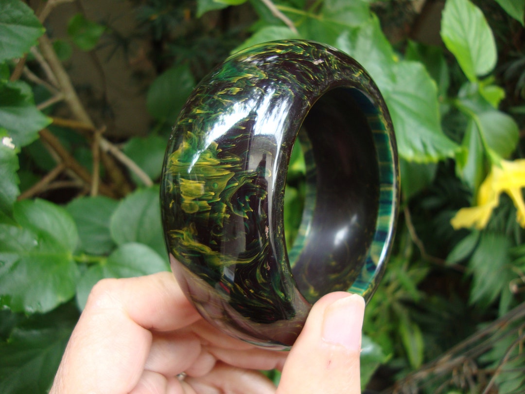 Ginormous Vintage 1.5 Bakelite Bracelet Rare Lovely Marbled Blue Moon ...