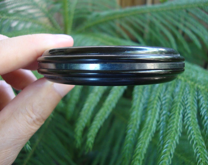 Midnight Blue Bakelite Bracelet! Art Deco Grooved Design; Metal Band ...