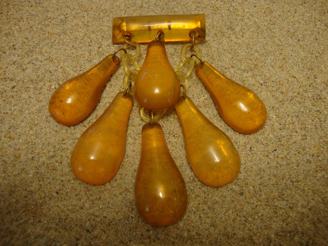 Vintage Gold Prystal Bakelite Brooch: Pear Dangle Bar Pin - Etsy
