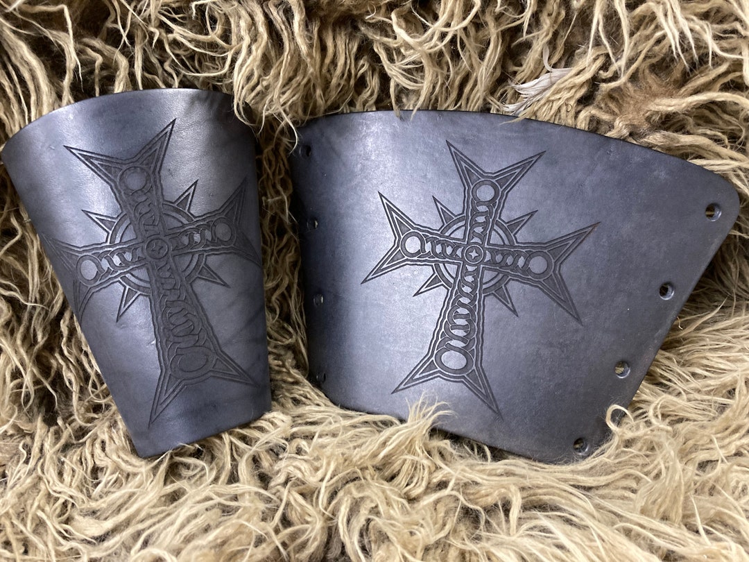 Gothic Cross Laser Etched Leather Bracer - Etsy
