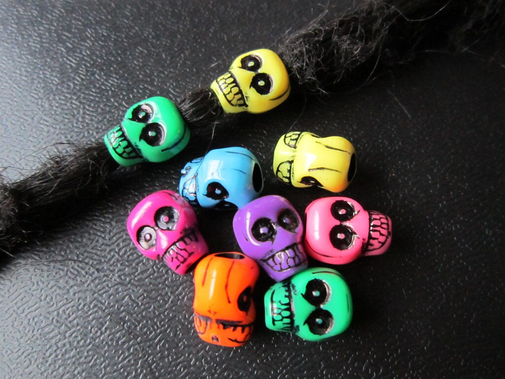10PCS Colorful Acrylic Skull Dreadlock Beads Dread Hair Braid Jewelry ...