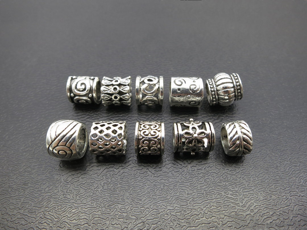 10 Pcs Mix Antique Silver Dreadlock Beads Dread Hair Braid Jewelry Beard Beads Accessories 5-6 ...