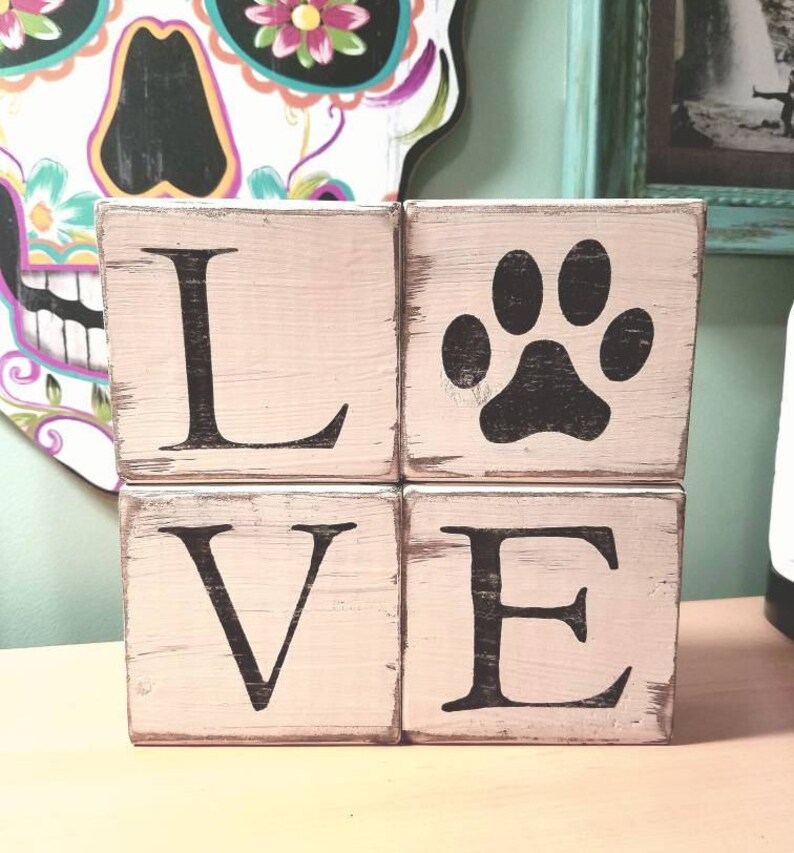 Animal Love Blocks. Paw Print Decor. Cat Blocks. Dog Blocks. | Etsy