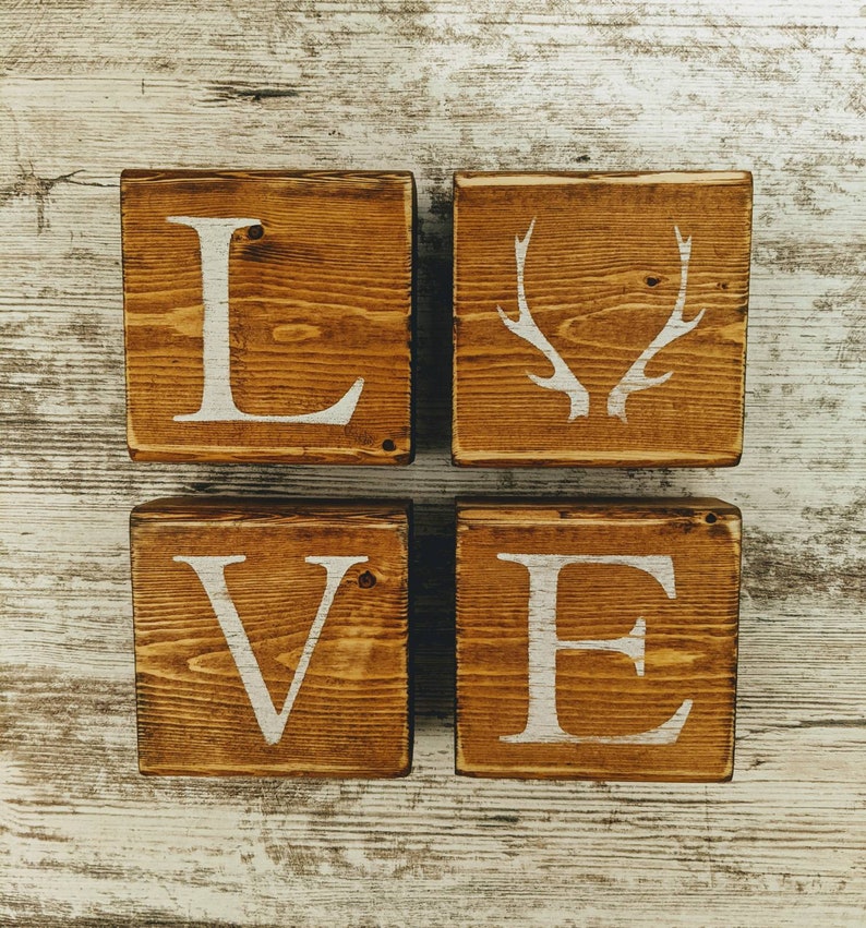 Hunting Blocks. Love Blocks. Antlers. Wood Blocks. Home Decor. - Etsy