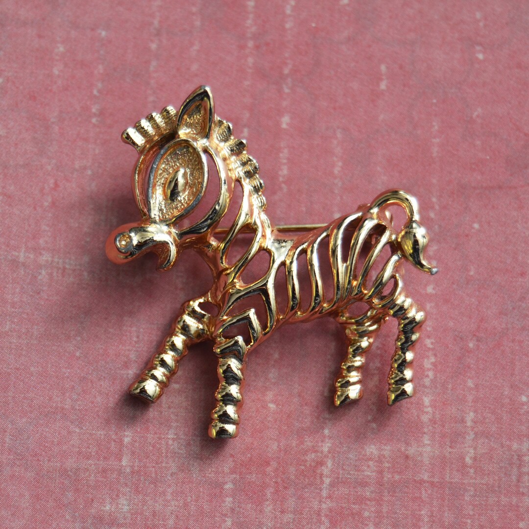 Vintage Sarah Coventry Gold Tone Zebra Brooch, Womens Estate Animal ...