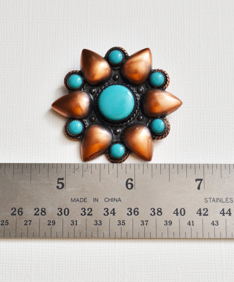 Vintage Bell Trading Post Copper and Faux Turquoise Brooch - Etsy
