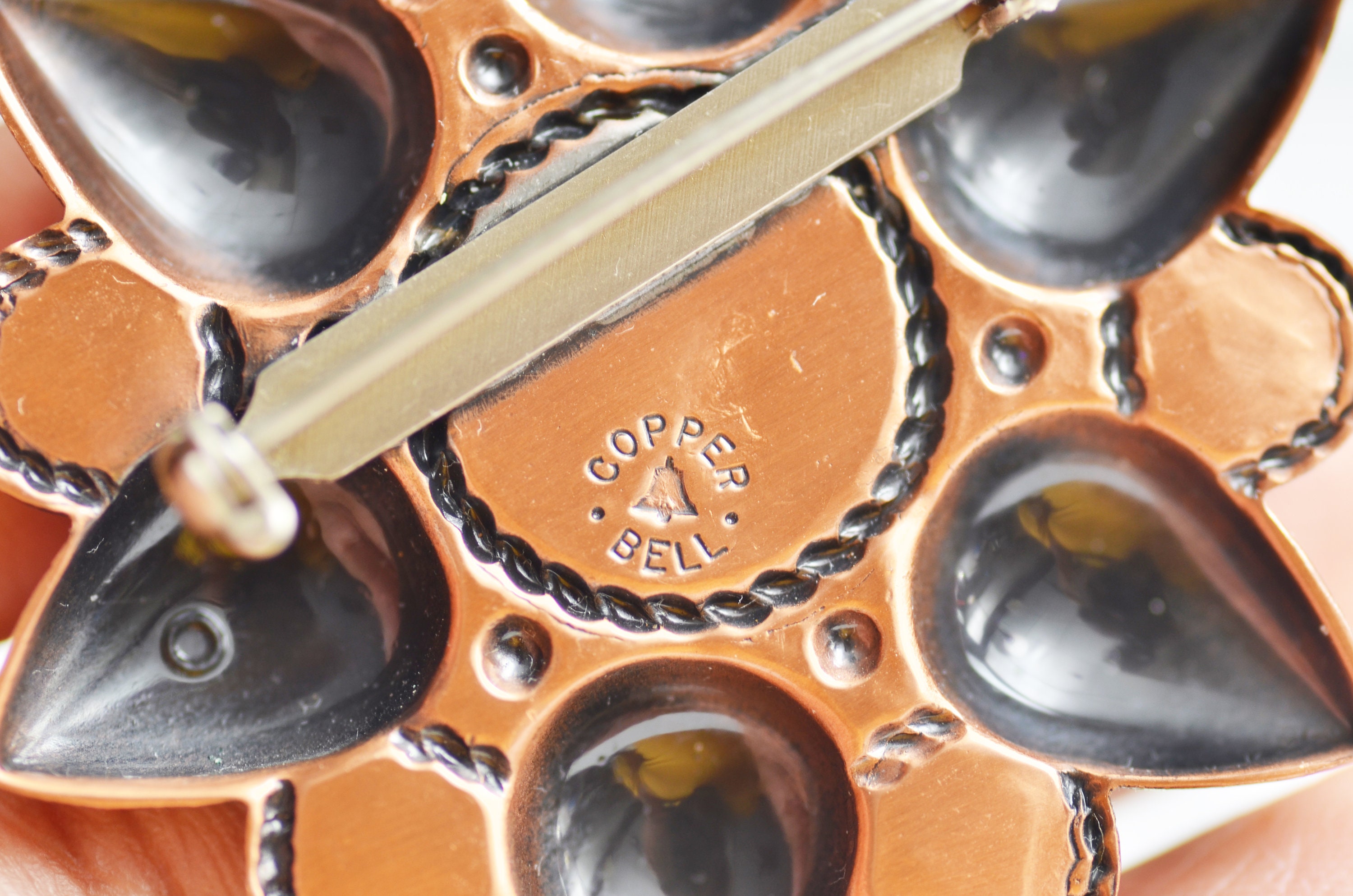 Vintage Bell Trading Post Copper and Faux Turquoise Brooch - Etsy