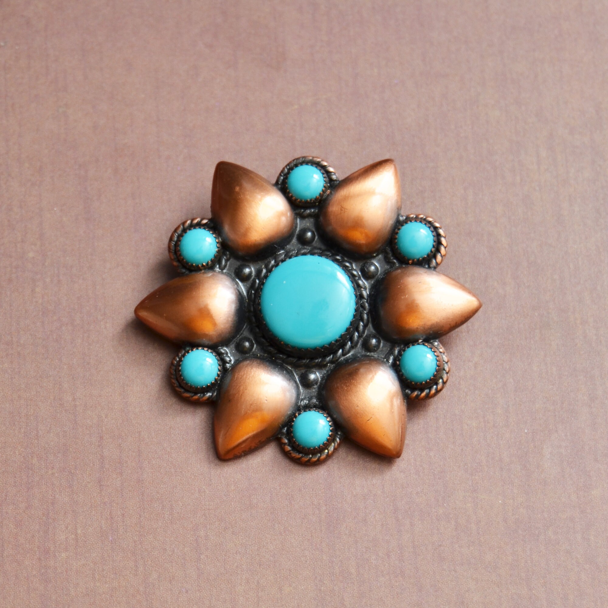 Vintage Bell Trading Post Copper and Faux Turquoise Brooch - Etsy