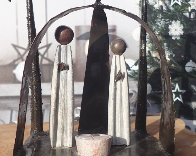 Nativity Set in Metal and Stone, Nativity Scene, Mary, Joseph and Baby ...