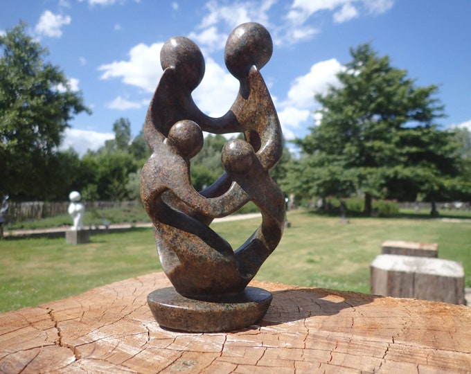 Stone Sculpture, Family of 4 People, Statue Made of Serpentine Stone ...