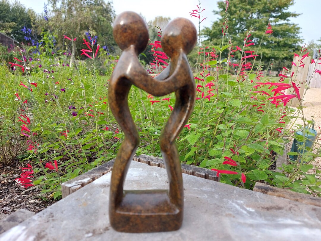Stone Statue, Couple Handcrafted in a Colourful Serpentine Stone, Made ...