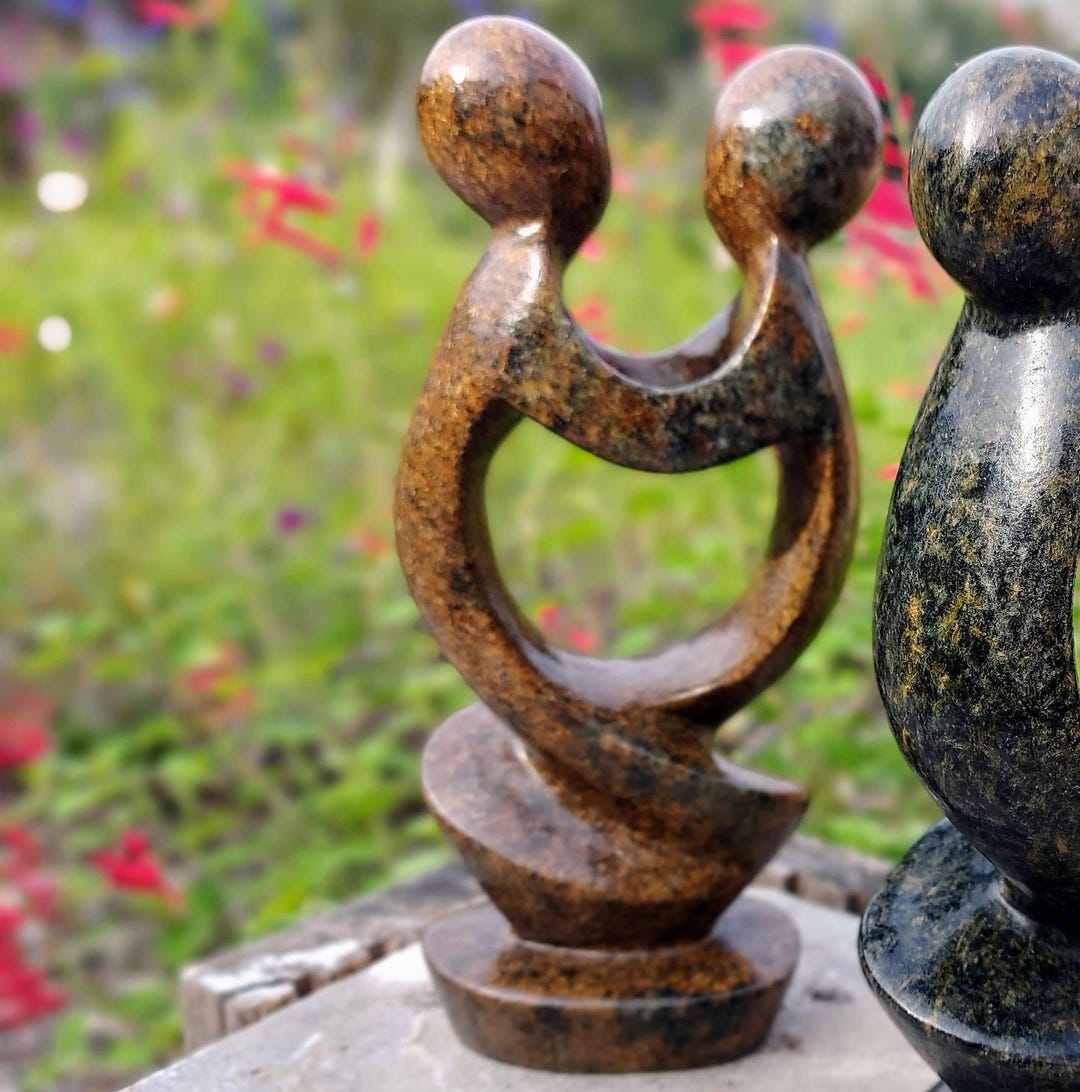 Stone Statue, Couple Handcrafted in a Colourful Serpentine Stone, Made ...