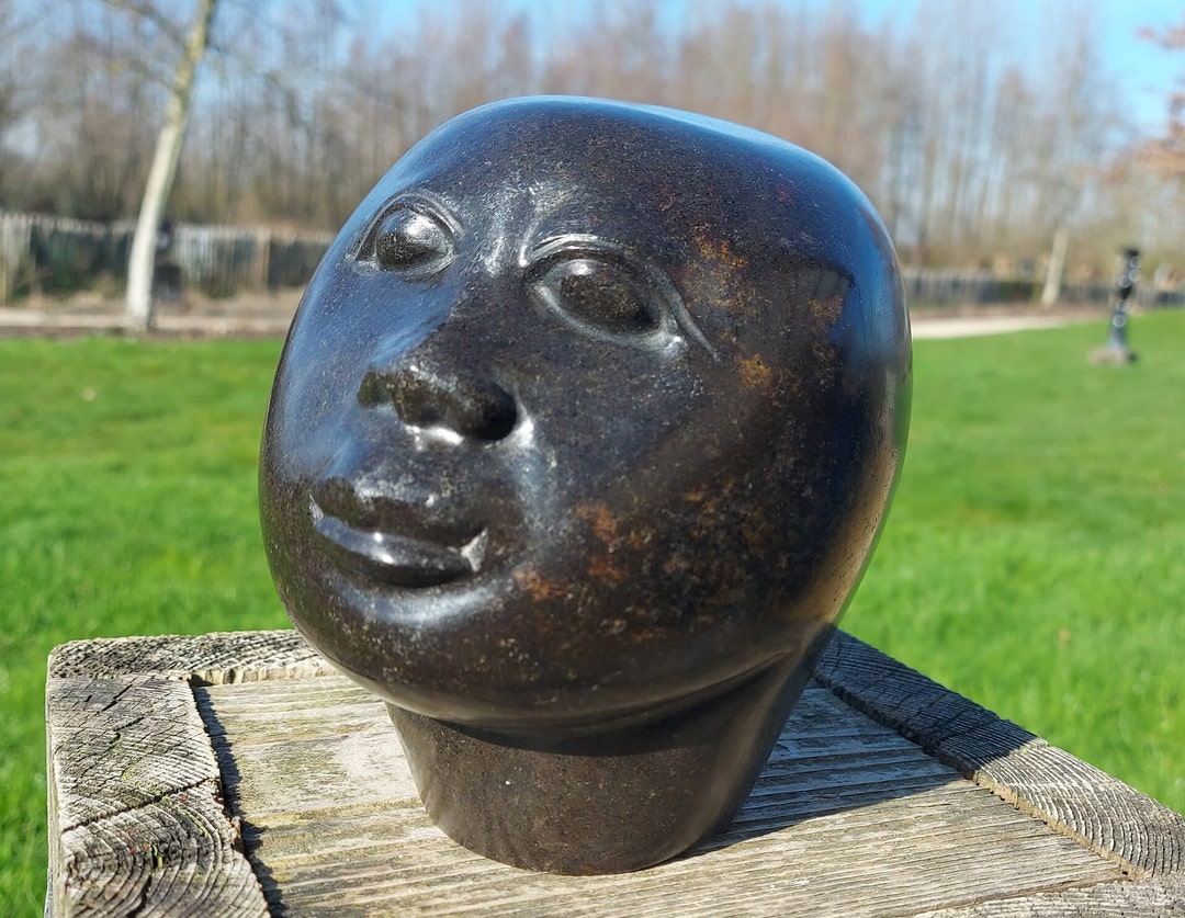 Stone Head Sculpture — Primitive Face, Shona Art From Zimbabwe, Hand ...