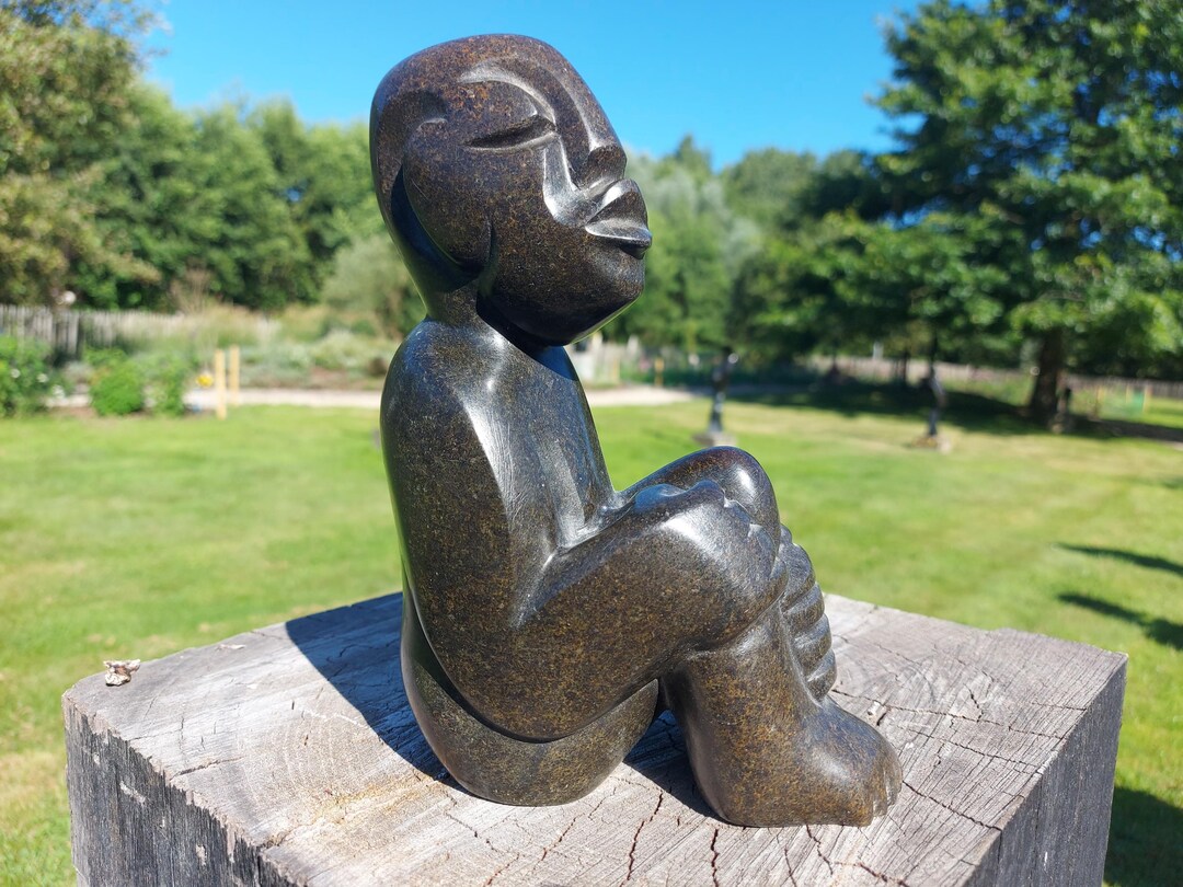 Stone Statue of a Seated Person, Handcrafted in Zimbabwe, Home Deco ...