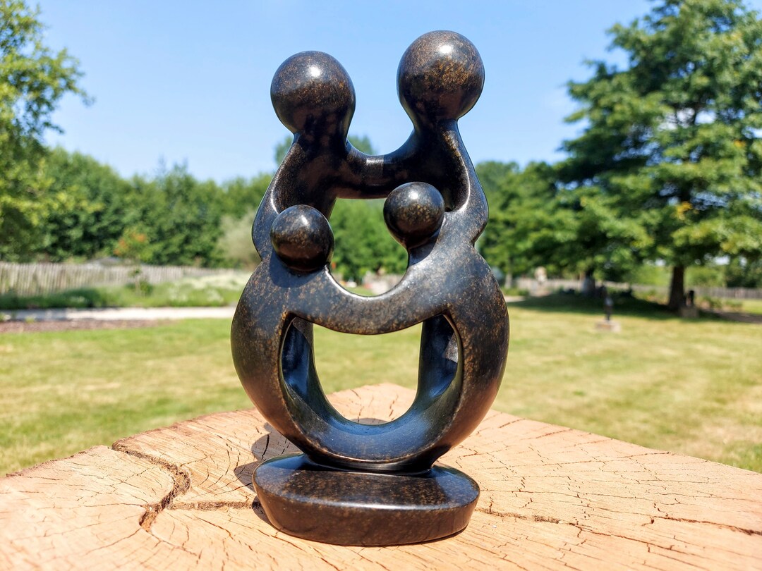 Stone Sculpture, Family of 4 People, Statue Made of Serpentine Stone ...