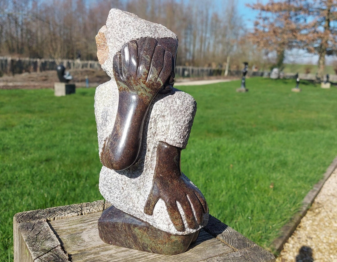 Stone Statue of a Seated Person, Handcrafted in Zimbabwe, Home Deco ...