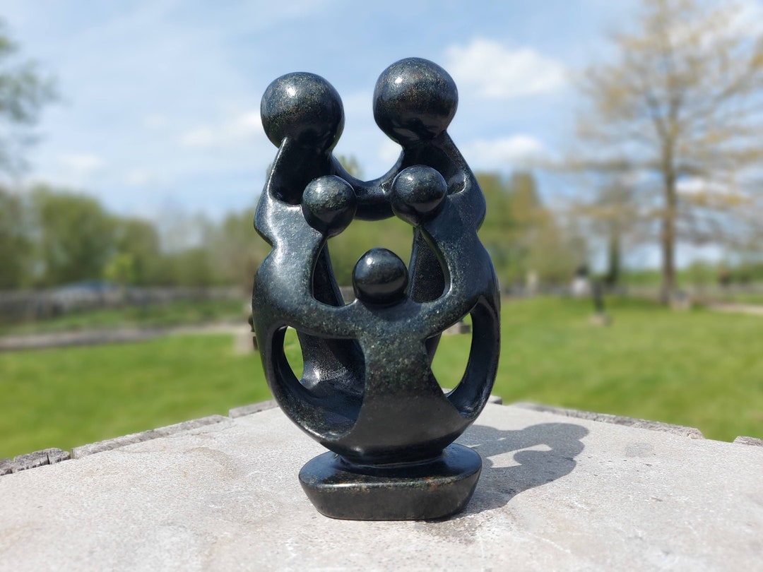 Stone Sculpture, Family of 5 People, Statue Made of Serpentine Stone ...
