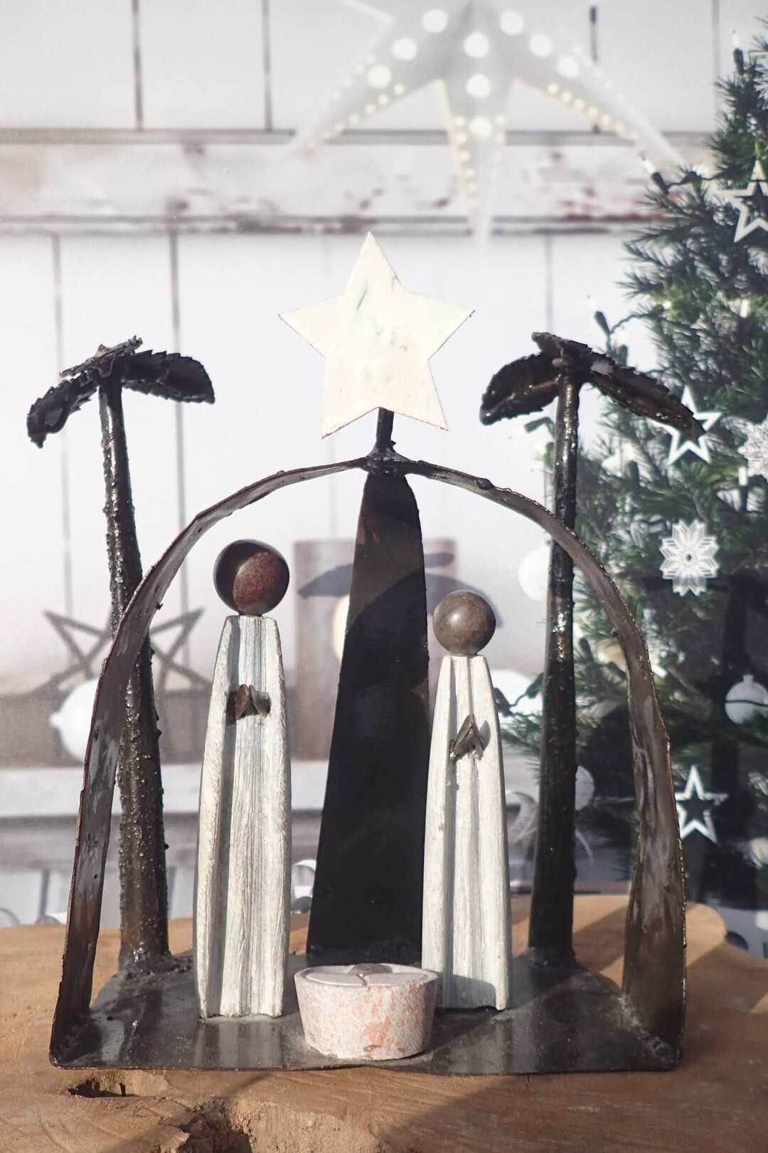 Nativity Set in Metal and Stone Nativity Scene Mary Joseph - Etsy