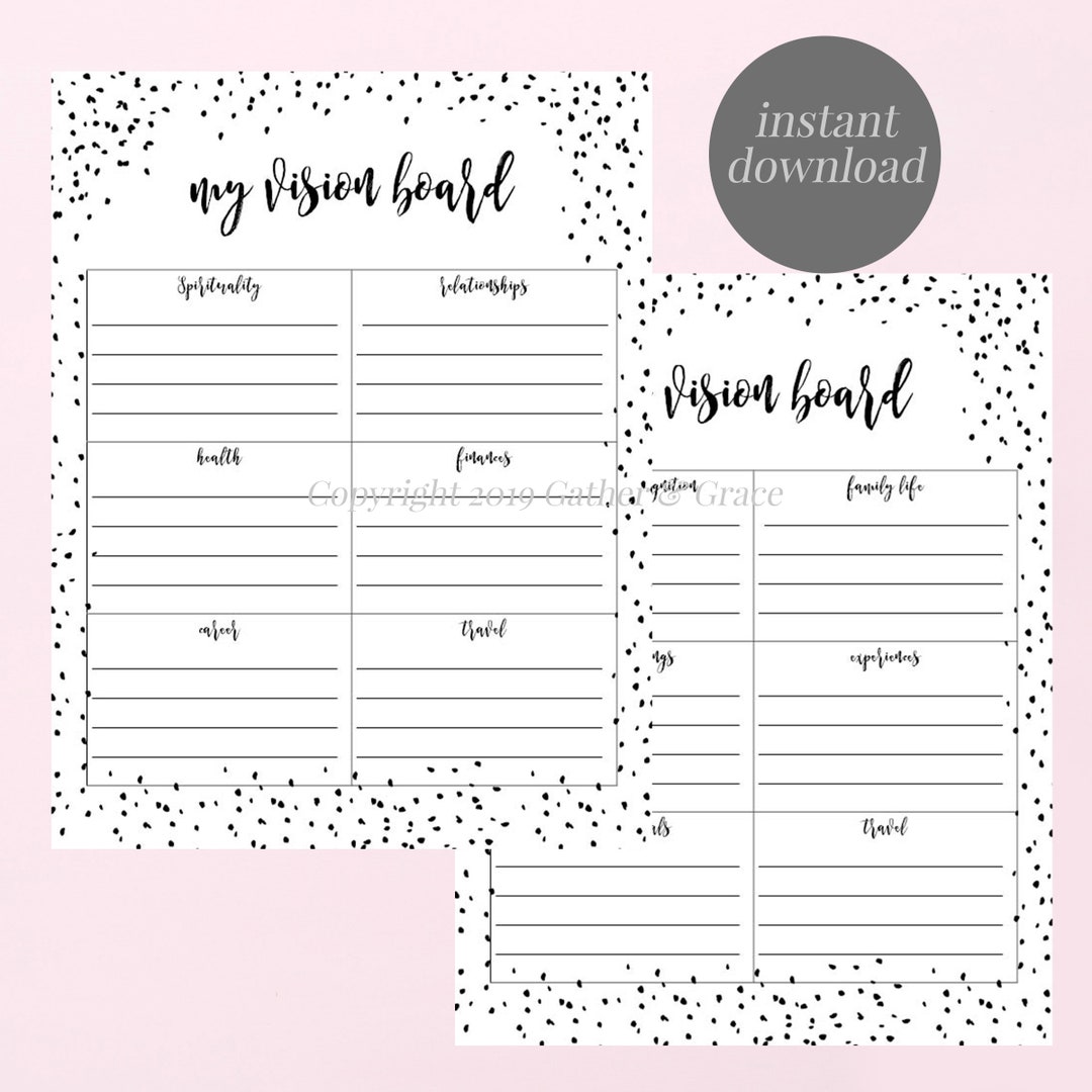 Vision Board Template | Vision Board List | Vision Board Worksheet ...