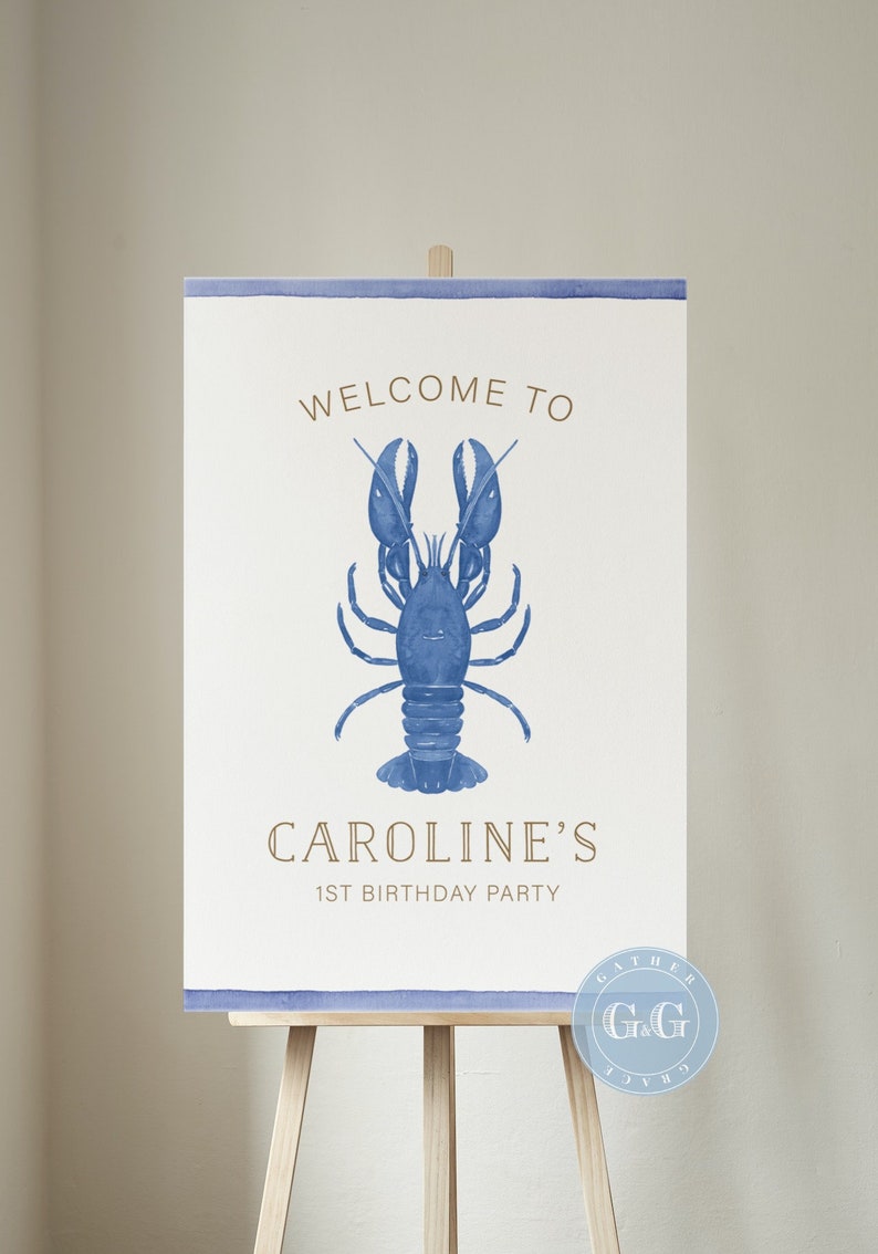 Custom Birthday Party Welcome Sign Blue Lobster Print Clam Bake Lobster ...