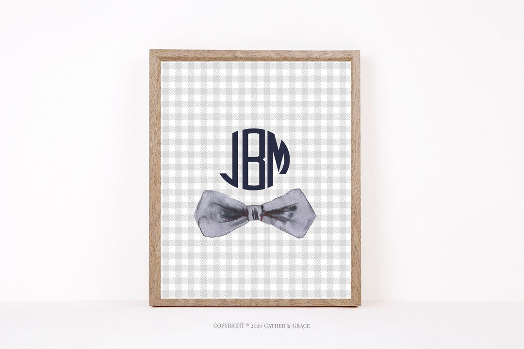 Circle Monogram Nursery Art Monogram Print Bowtie Print Preppy Wall ...
