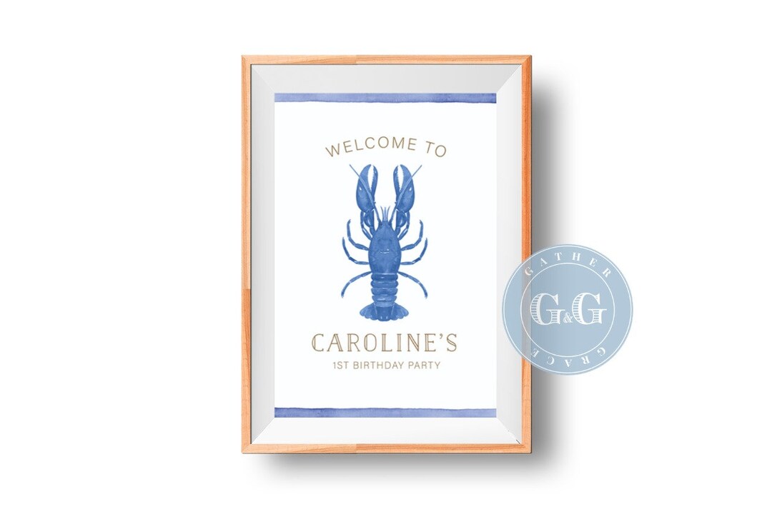 Custom Birthday Party Welcome Sign - Blue Lobster Print - Clam Bake ...