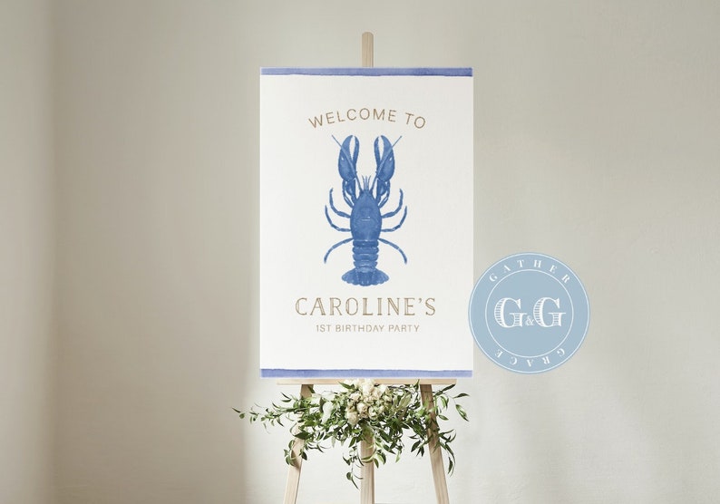 Custom Birthday Party Welcome Sign Blue Lobster Print Clam Bake Lobster ...