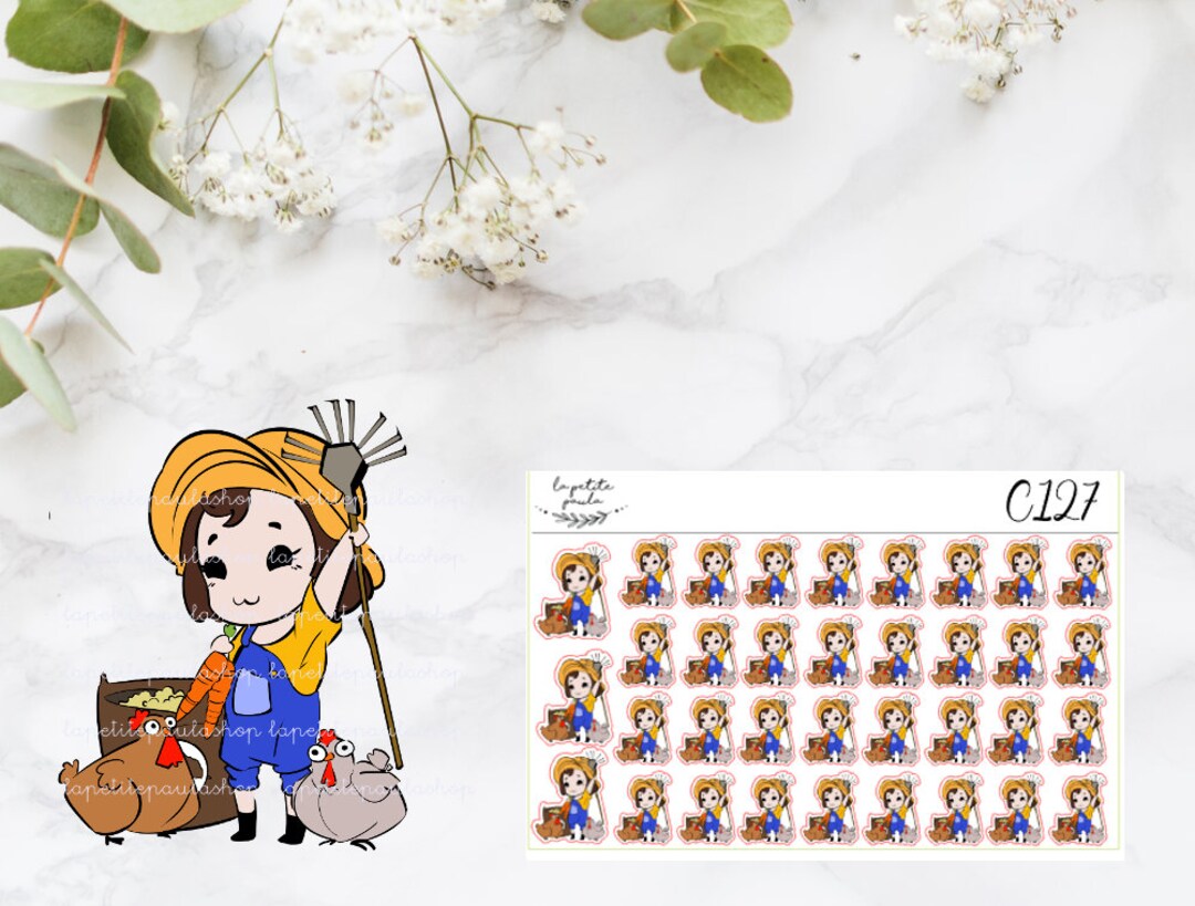 Farming Farm Girl C127 Cat Theme Sticker Character With Custom Hair and ...