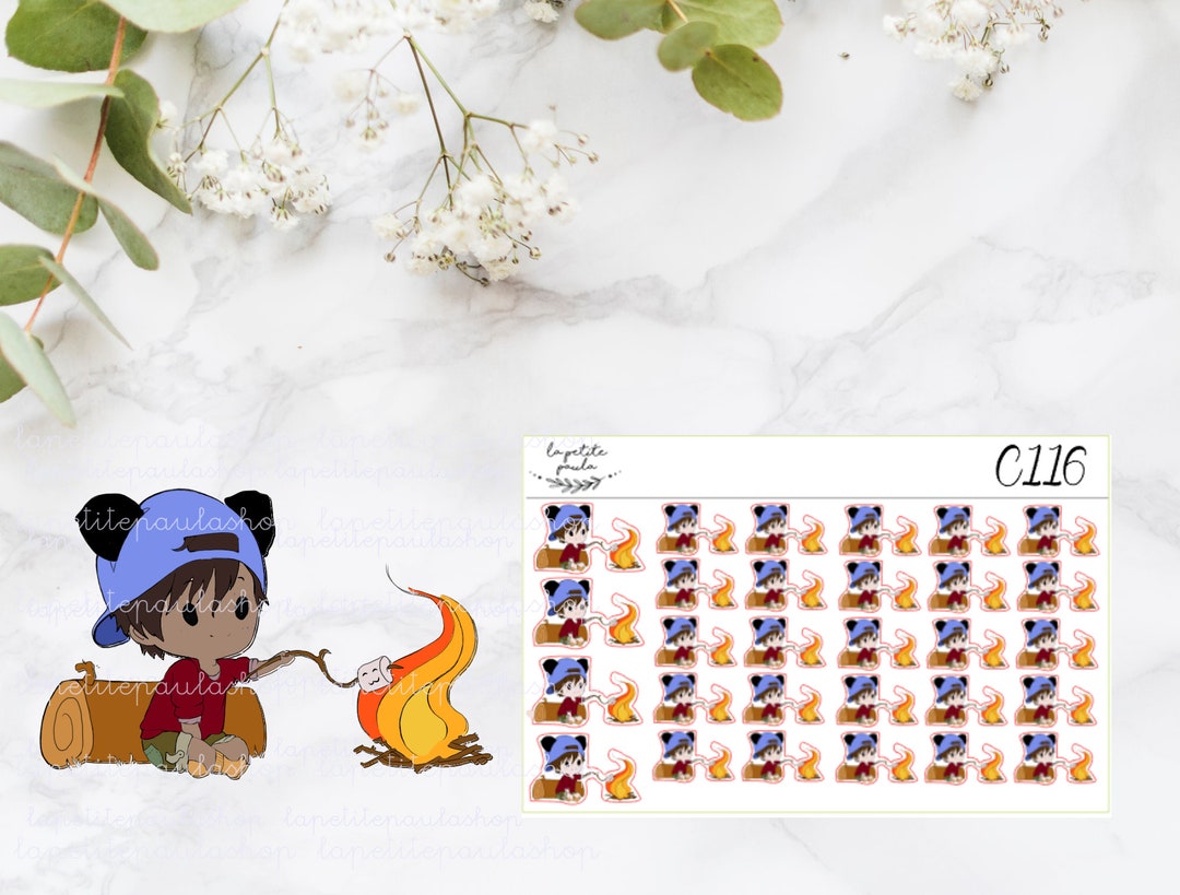 Boy Camping SMORES Bonfire C116 Cat Theme Sticker Character With Custom ...