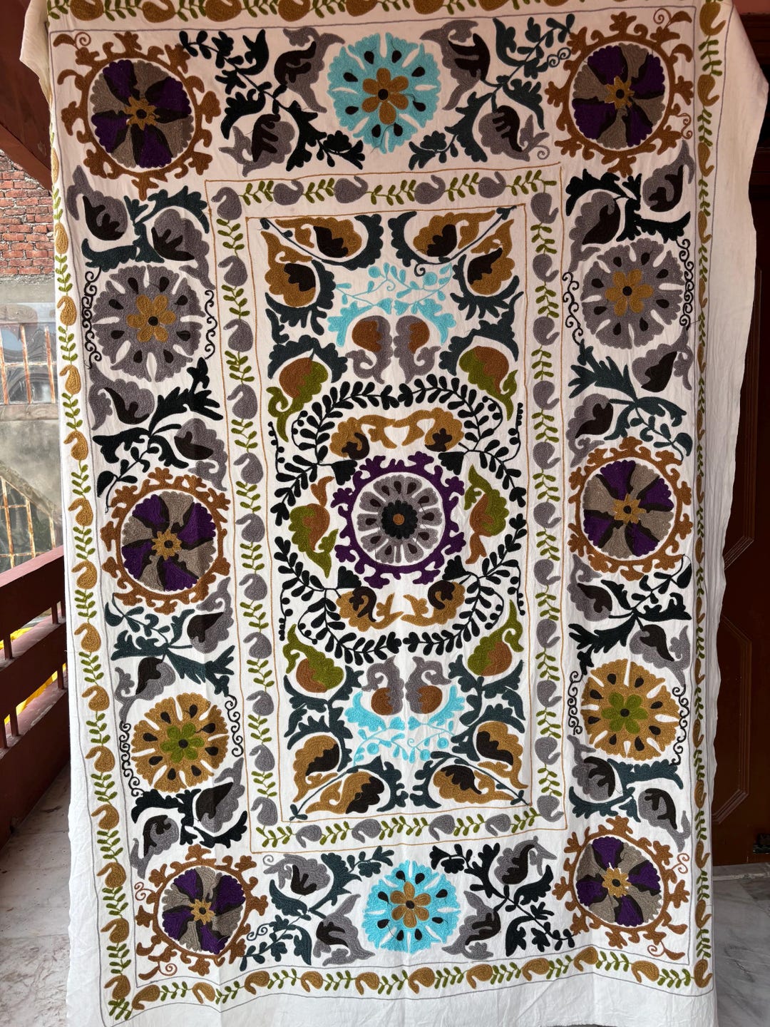 Handmade Suzani Embroidered Cotton Quilt: Blue Red Floral Boho Decor - Etsy