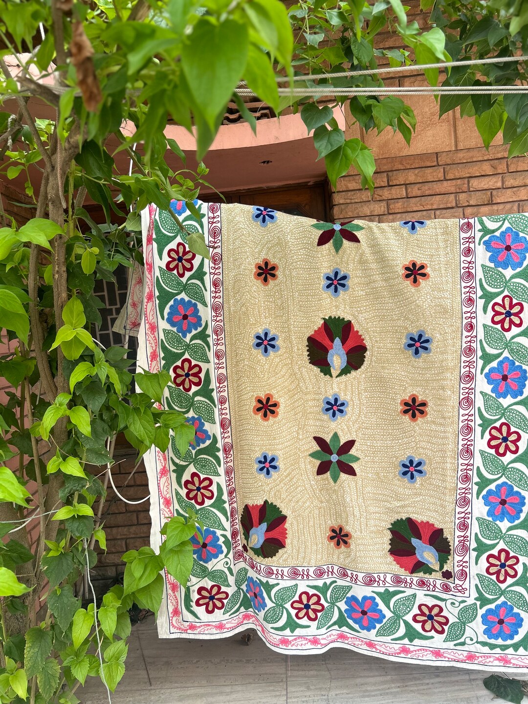 Cotton Suzani Bedspread, Twin Size Bedcover, Embroidery Comforter ...