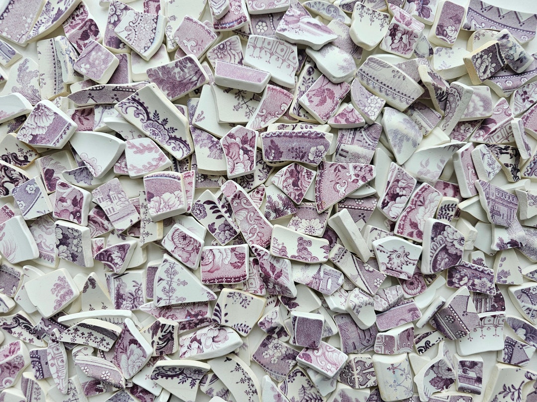 Purple Tumbled Pottery Pieces. Violet, Lavender Hand Cut Pottery Shards ...