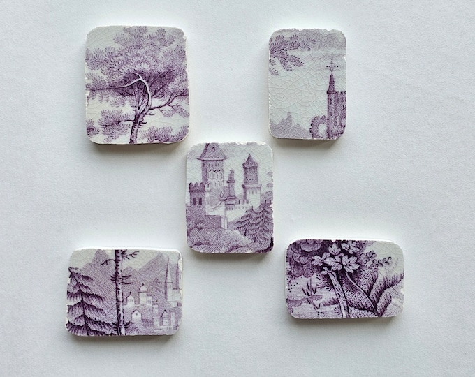 Hand Cut and Rectified Purple Pottery Pieces. Violet, Lavender Hand Cut ...