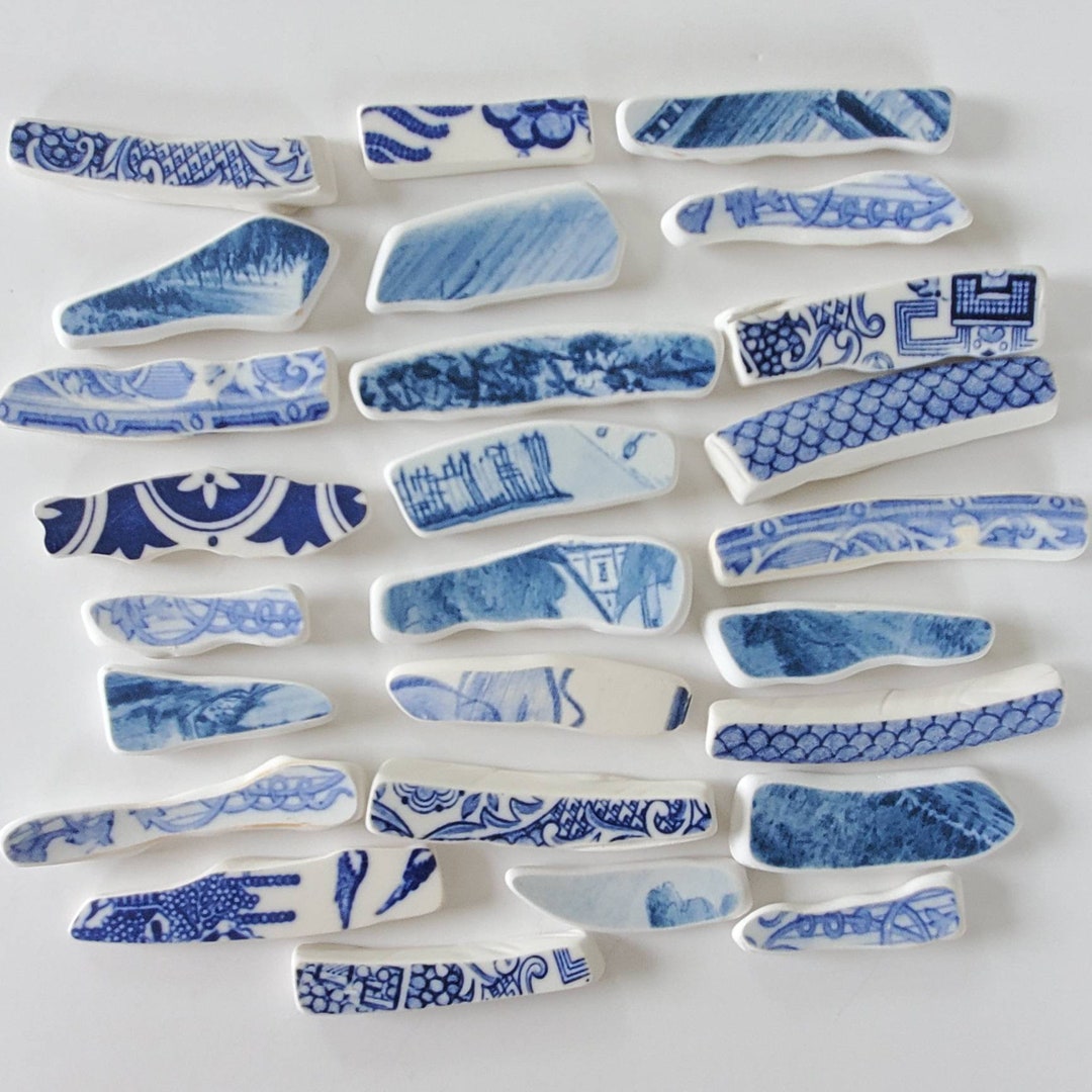 Antique Blue Cultured Pottery Bars Pottery Chards. Recycled Pottery ...