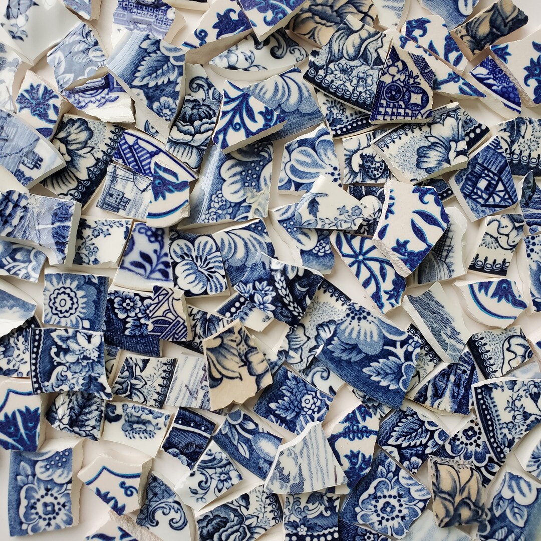 Hand Cut SMALL Blue and White Pottery Shards. Pottery. Ceramic Shards ...